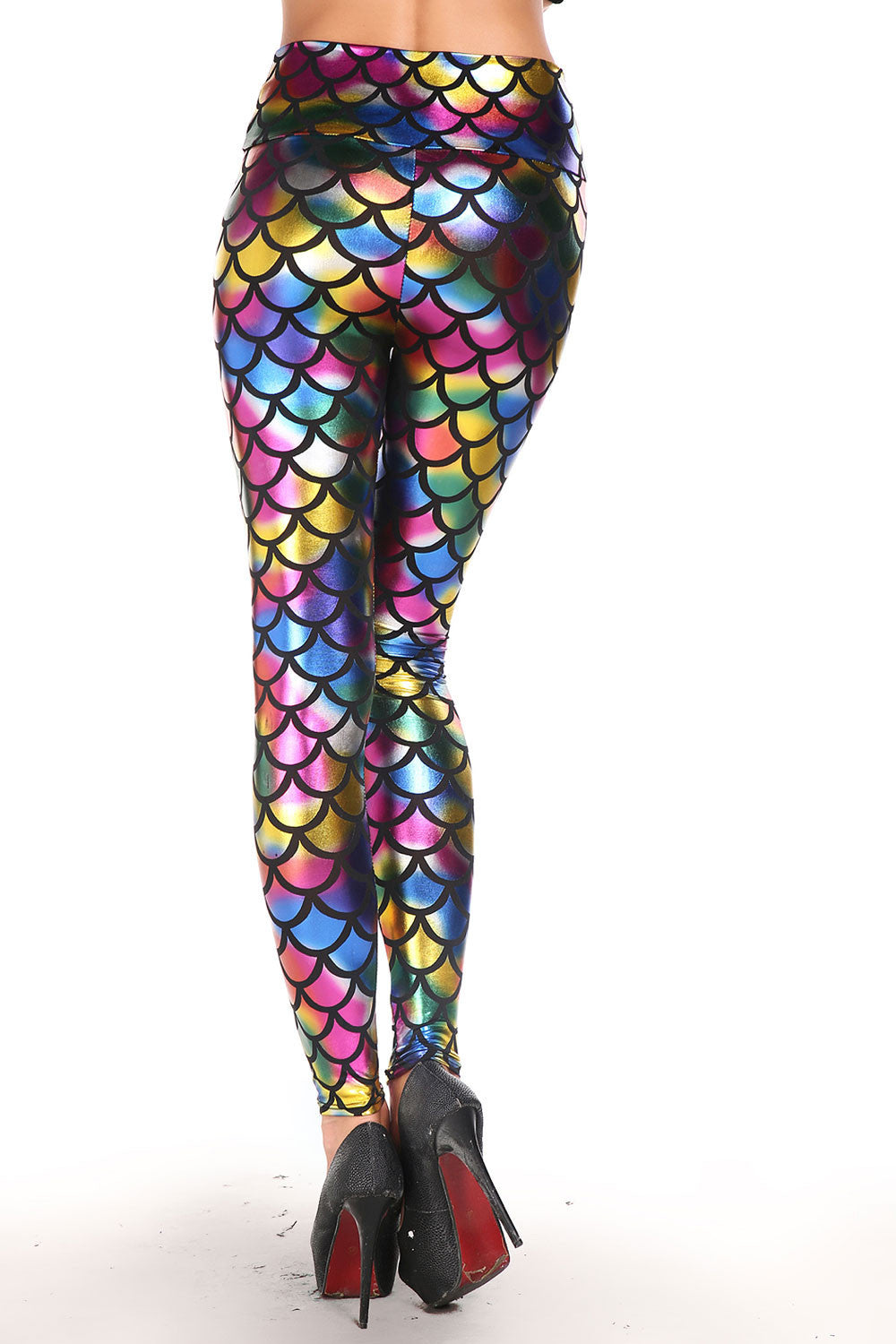 Metallic Rainbow Fish Scales Print Leggings